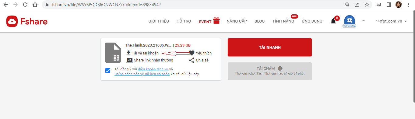 Lưu trữ thông minh: Tính năng tải file trực tiếp vào tài khoản trên Fshare