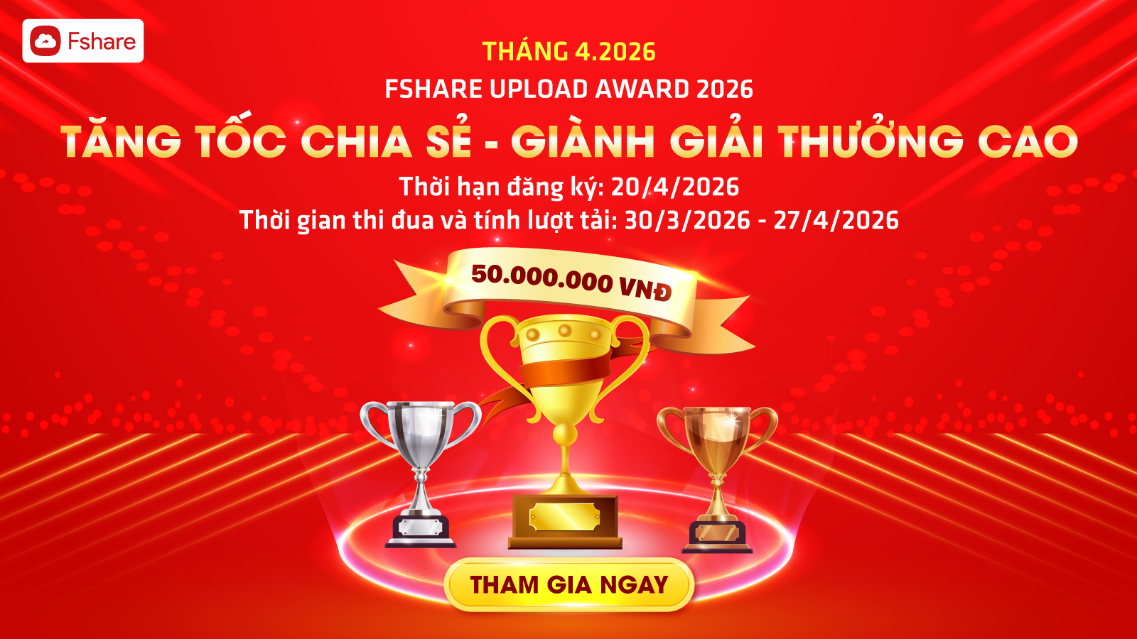 Fshare Upload Award Tháng 4: Bứt Phá Tốc Độ - Nhận Giải Thưởng Cao